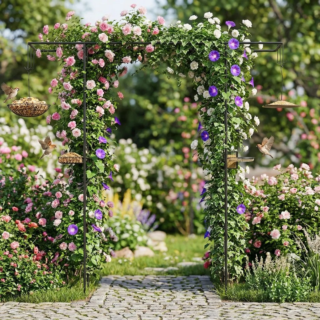 Costway Altánková krmná stanice 213 cm, robustní zahradní oblouk s miskou