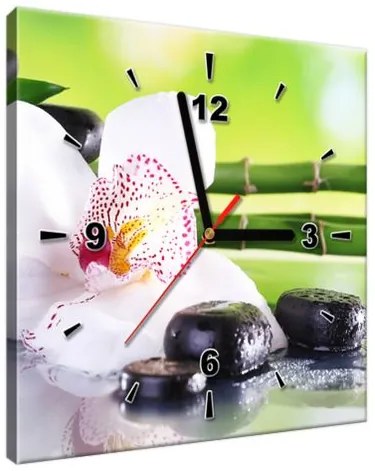 Tištěný obraz s hodinami Bílá orchidej a kameny 30x30cm ZP1995A_1AI