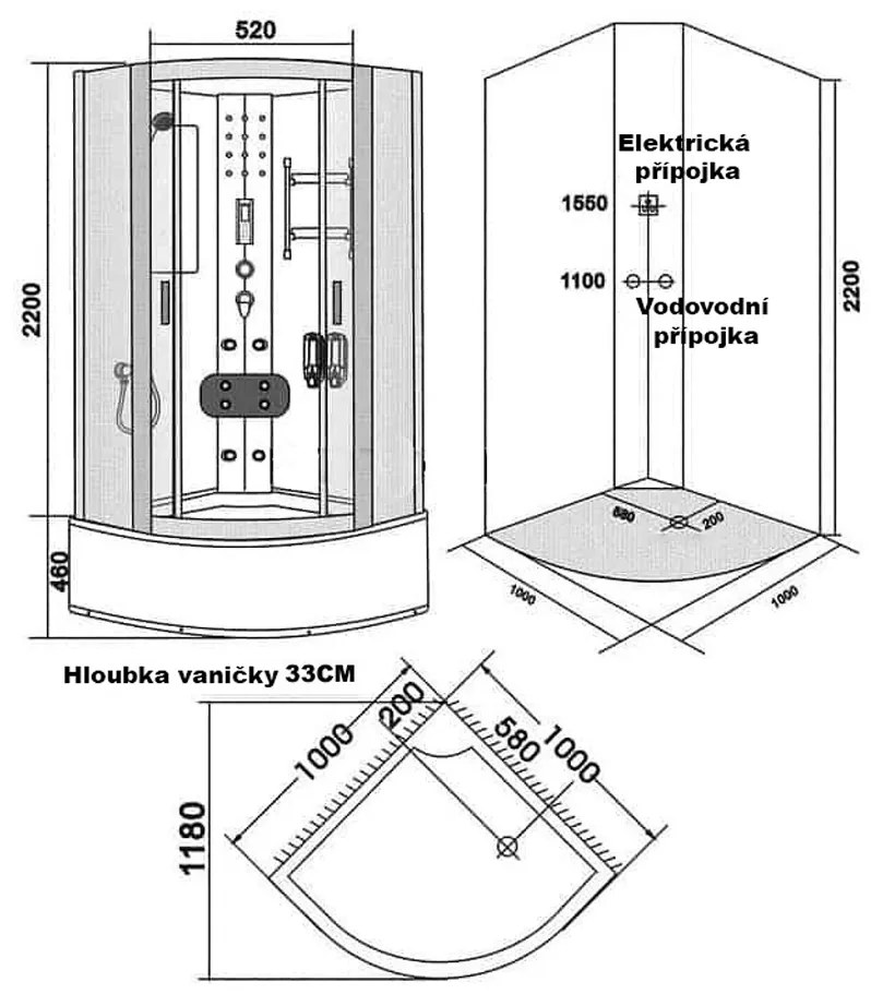 BPS-koupelny Hydromasážní box HYD-Limer 100, 100x100 bez sauny