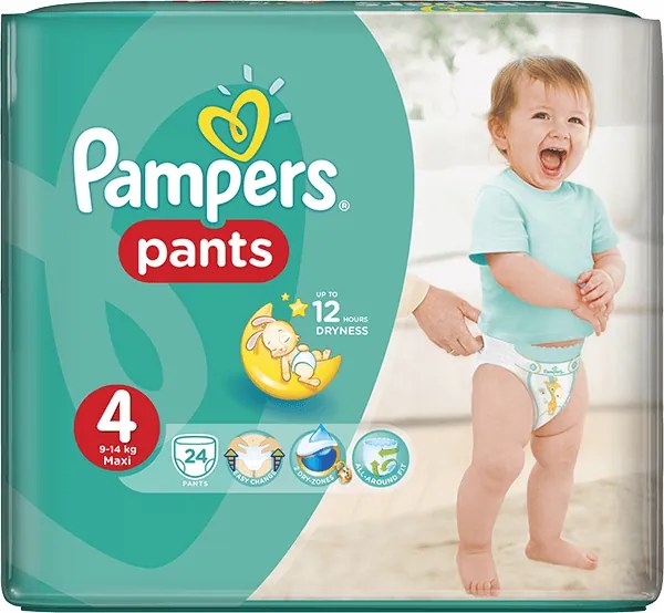 Pampers plenkové kalhotky 4 Maxi, 9-14 kg 24 ks