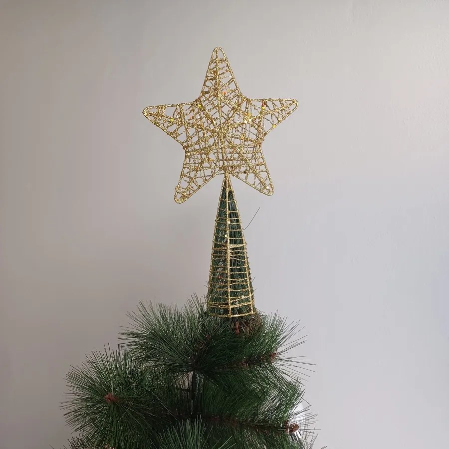 Vánoční hvězda na stromek 18 × 30 cm, drátěná, zlatá