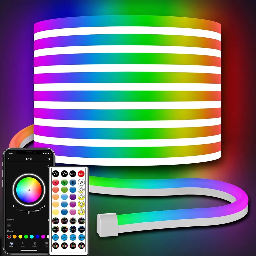 Neon Led Páska 20M 5050 Rgb Aplikace Dálkový Ovladač Vodotěsná 24V Páska