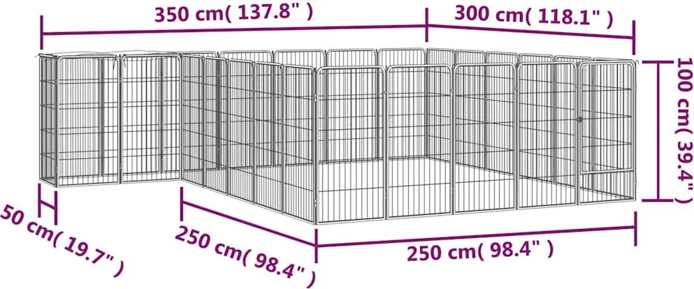26panelová ohrádka pro psy černá 50 x 100 cm práškovaná ocel 3115952