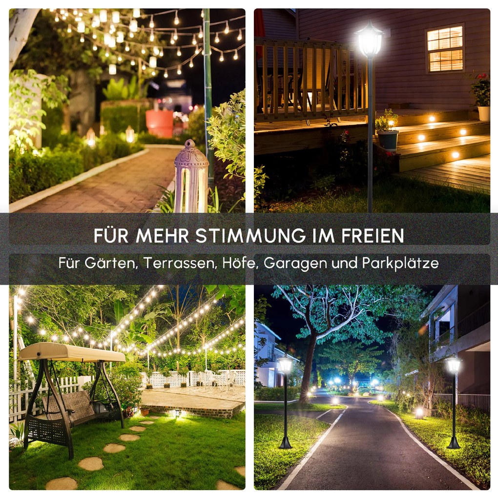 Outsunny Solární lucerna Zahradní lucerna Cestovní světlo s LED 10 lumenů Černá 15 x 120cm