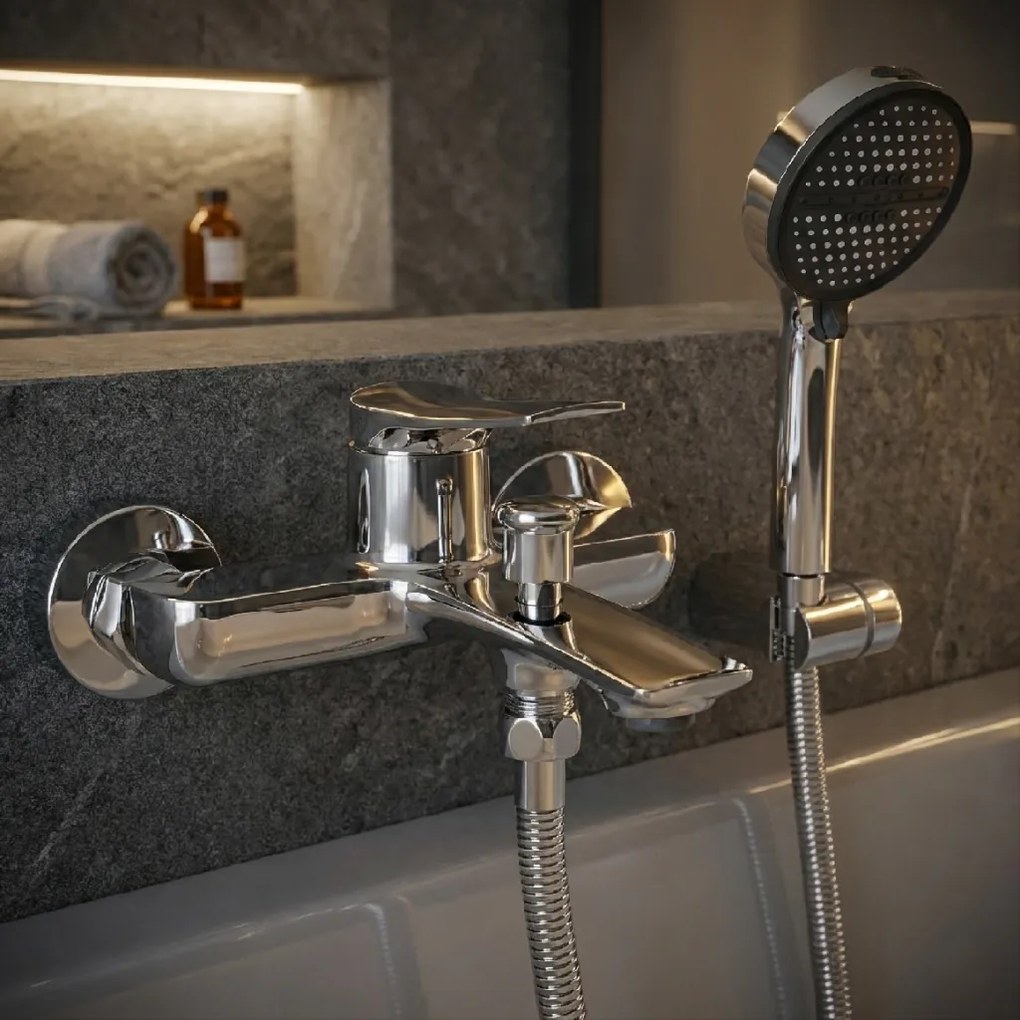 Rea Vision Premium, nástěnná vanová baterie s ruční sprchovou soupravou, chromová, REA-B6739