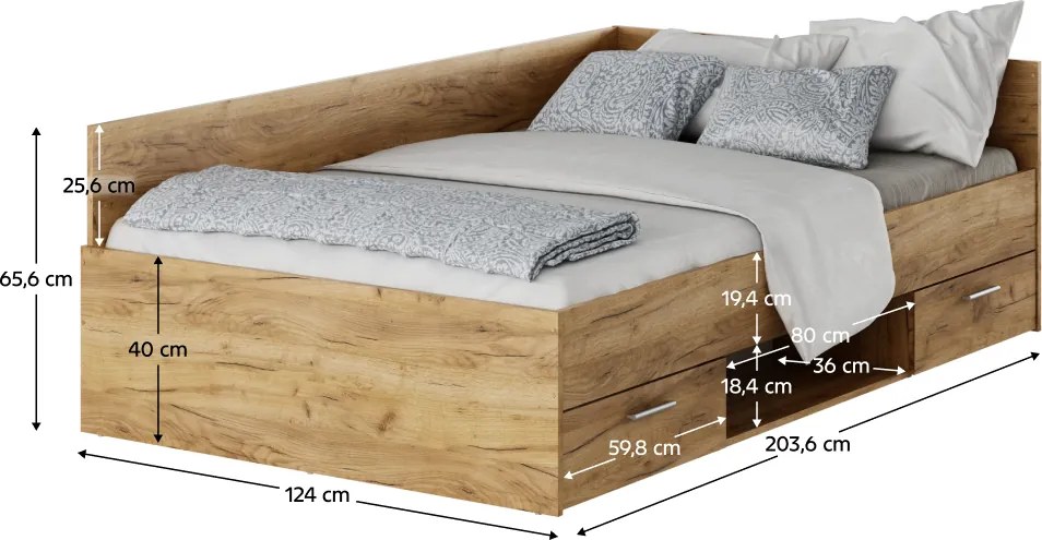 Postel, 120x200, dub artisan, BOAT