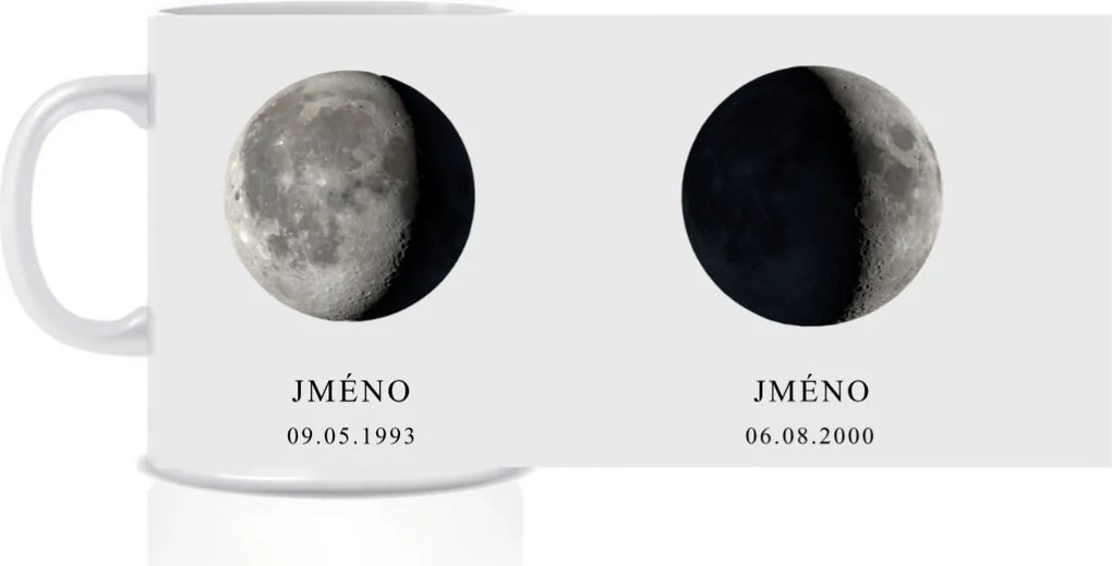 Personalizovaný klasický bílý hrníček 300 ml s měsíční fází rodiny (2-5 členů rodiny)