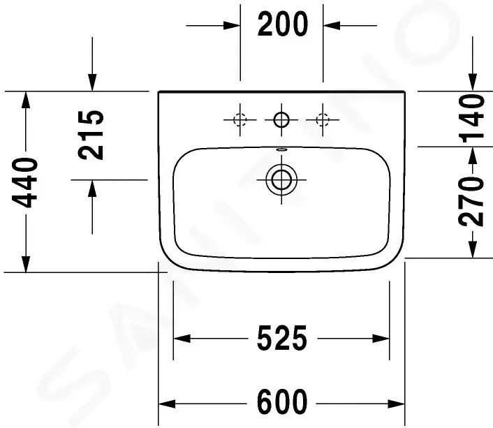 DURAVIT - DuraStyle Umyvadlo 600x440 mm, s přepadem, s otvorem pro baterii, bílá (2319600000)