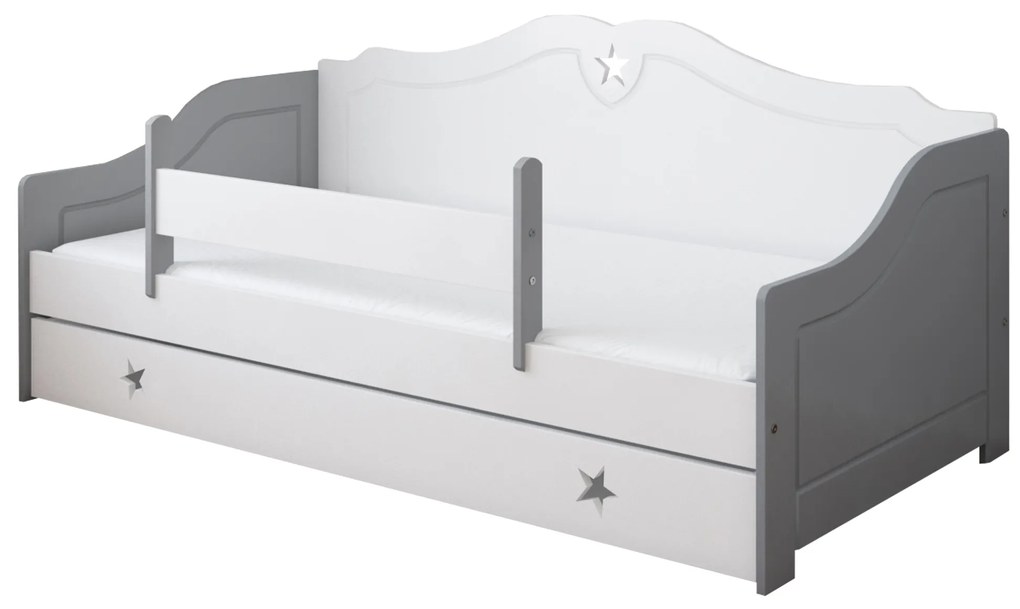 BabyBeds Dětská postel FRANIO hvězdičky Velikost postele: 160x80 cm, Barevné provedení: bílá a šedá, Úložný prostor: Ne, bez úložného prostoru Bílá
