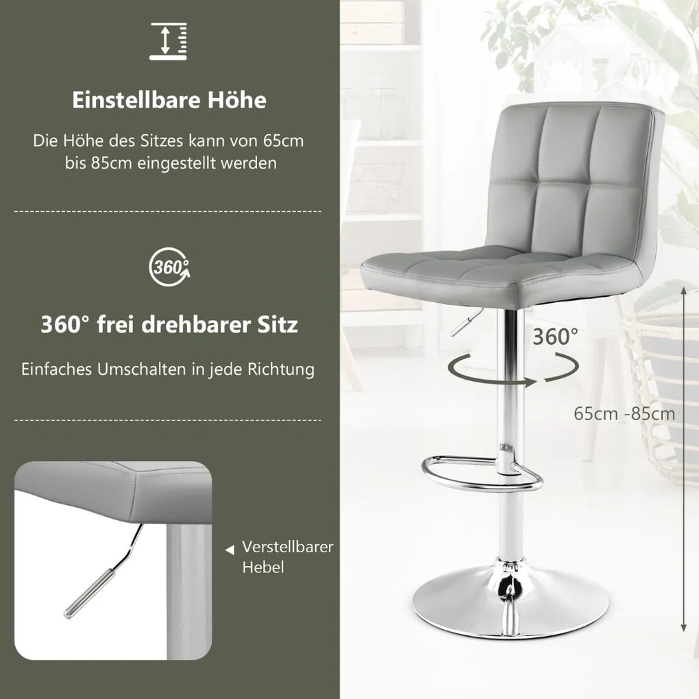 Costway Sada 2 barových židlí otočných o 360° z umělé kůže