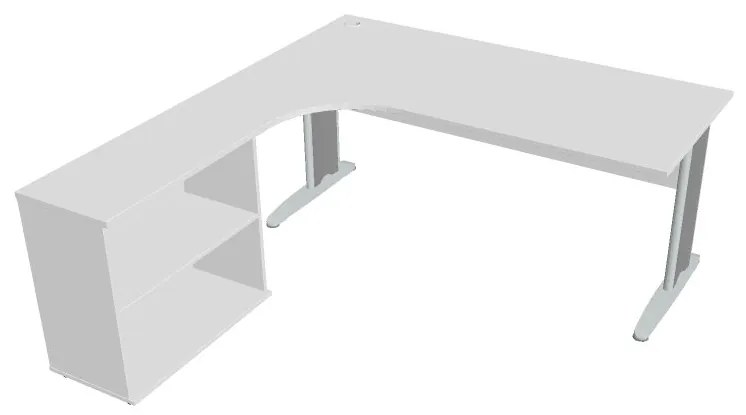 Sestava stolu a skříně pravá 180 cm - Hobis Cross CE 1800 H P Dekor stolové desky: bílá, Dekor lamino podnože: bílá, Barva nohou: Stříbrná