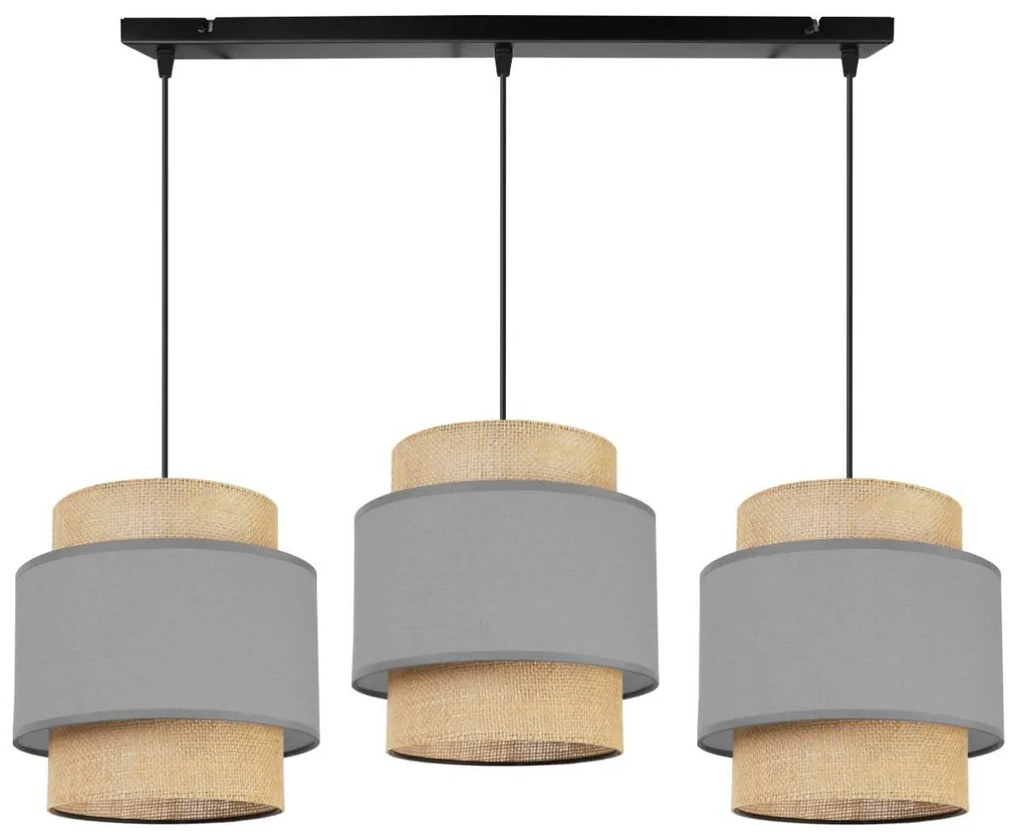 Závěsné svítidlo Boho, 3x jutové/šedé textilní stínítko