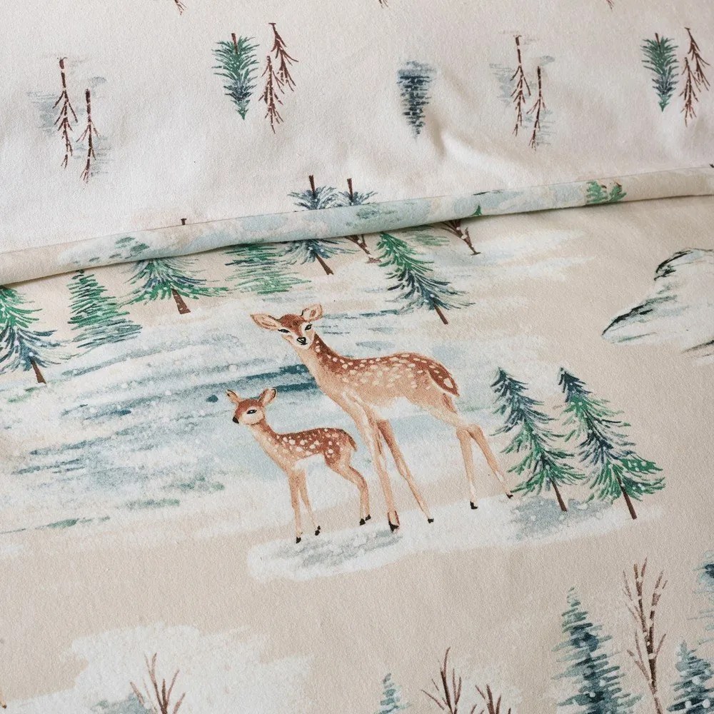 Flanelové povlečení na jednolůžko v přírodní barvě 135x200 cm Brushed Christmas Deer – Catherine Lansfield