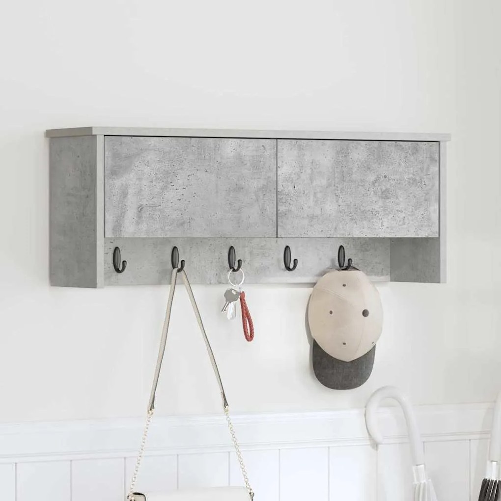 věšák, nástěnný, s dvířky, háčky, kompozitní dřevo, 30x80x20 cm, beton šedá, Dekorino TK20260024