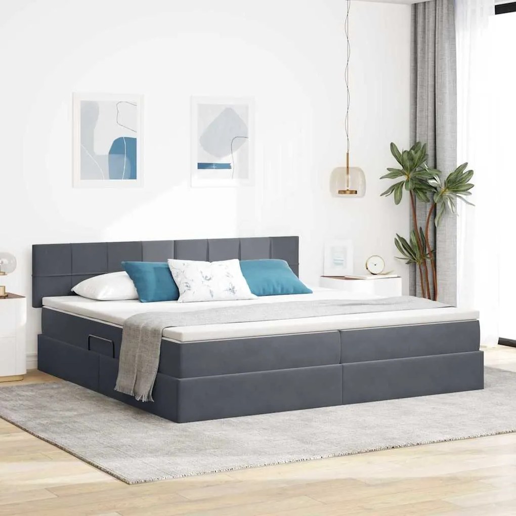 Postel s úložným prostorem s čelo Tmavě šedá 200 x 200 cm samet 3370780