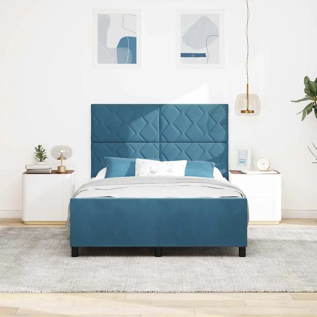 Postel s boxspringem s čelo Tmavě modrá 160 x 200 cm samet 3345021