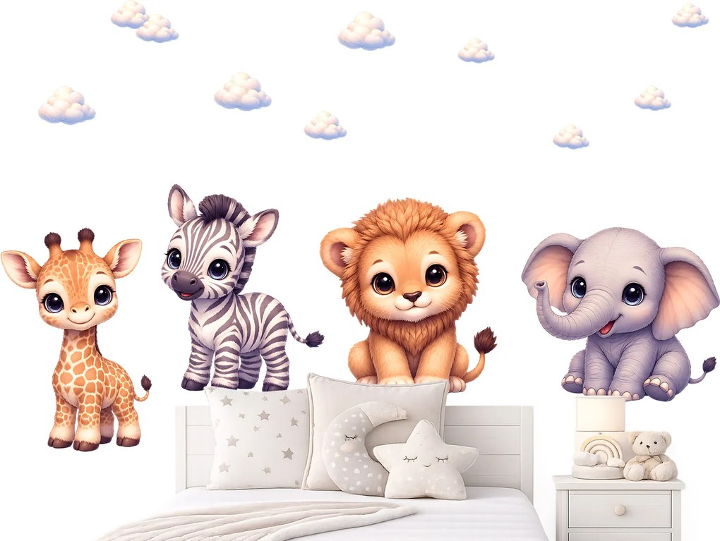 Styl Disney safari zvířátka dětské samolepky na zeď arch 79 x 100 cm