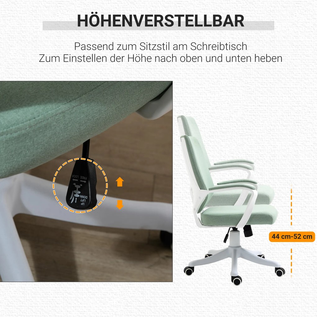 Kancelářská židle Vinsetto ergonomická s houpací funkcí čalouněná 360° otočná kolečka polyester zelená 62x69x92-100cm
