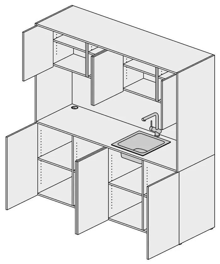 PLAN Kuchyňka NIKA se dřezem a baterií 1963 x 600 x 2000 mm, bílá, pravé