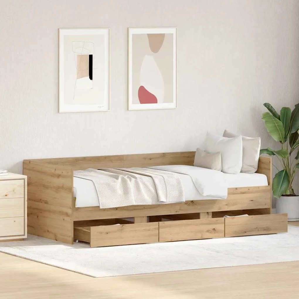 Daybed se zásuvkou Artisanový dub 90 x 200 cm Kompozitní dřevo 3333994