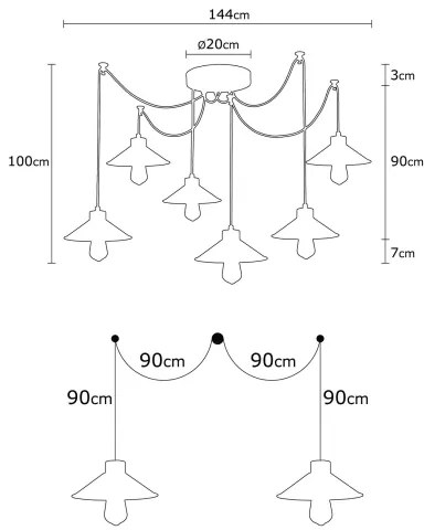 Lustr na lanku MANAVGAT 6xE27/40W/230V pavouk černá/hnědá