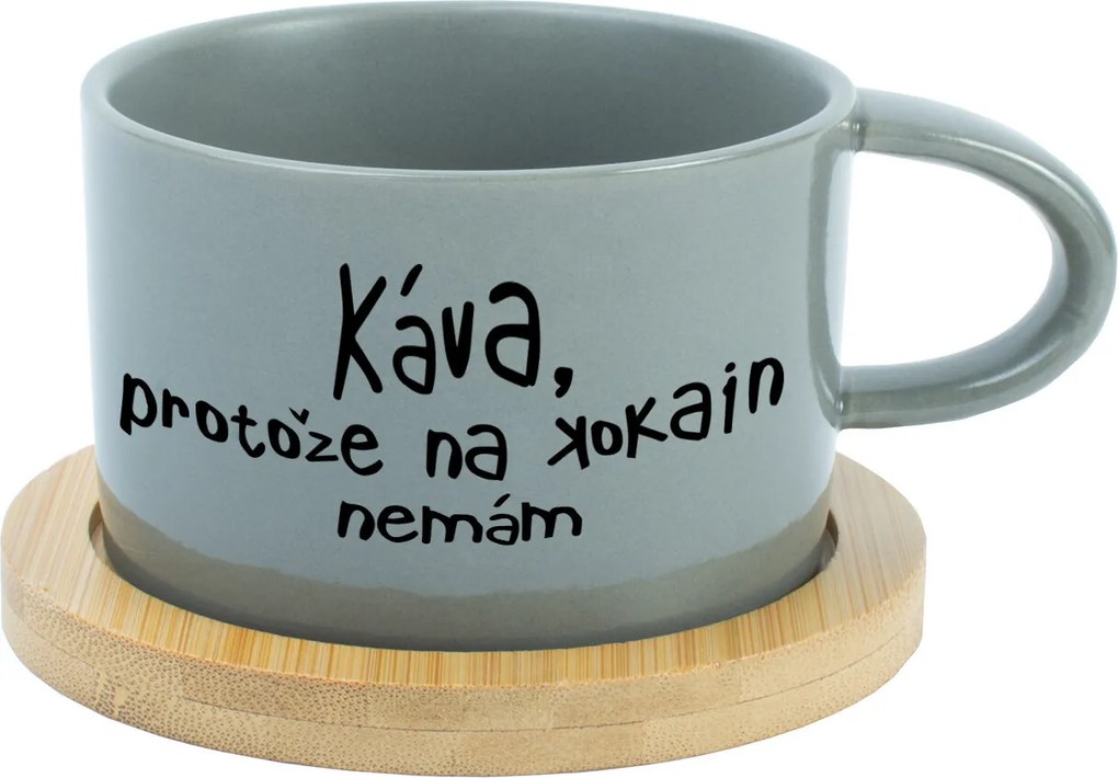 KÁVA, PROTOŽE NA KOKAIN NEMÁM - šedý hrníček makronka 200 ml