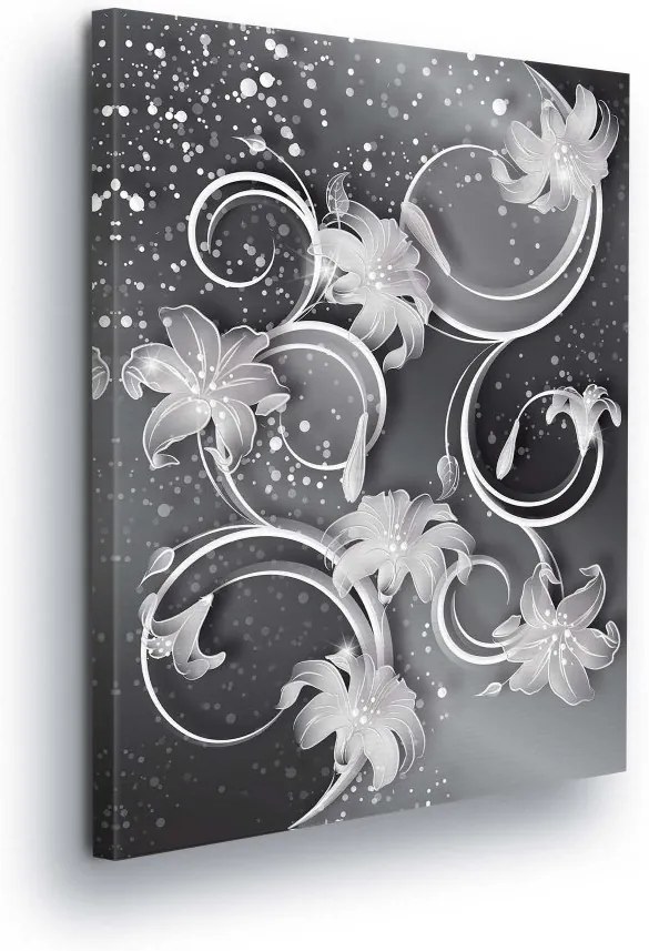 GLIX Obraz na plátně - Moderní Stříbrno-květinová Dekorace 100x75 cm