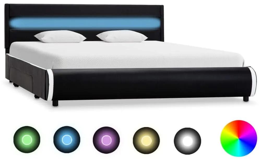 Petromila Rám postele s LED světlem černý umělá kůže 140 x 200 cm