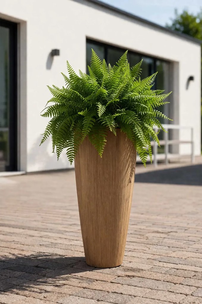 Květináč CITY, sklolaminát, výška 80 cm, béžový, vroubkovaný