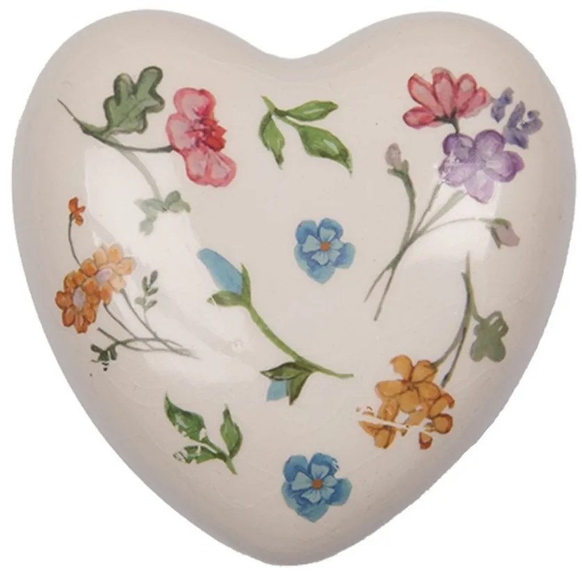 Béžové keramické dekorační srdce s květinami Colourful Flowers - 12*12*4 cm