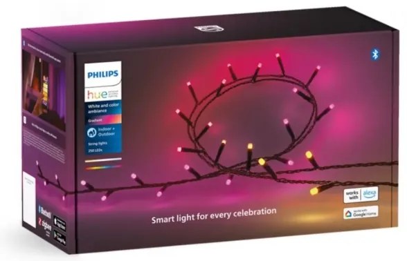 Philips-LED RGBW Stmívatelný venkovní řetěz HUE WACA 250xLED 24,4 m IP54
