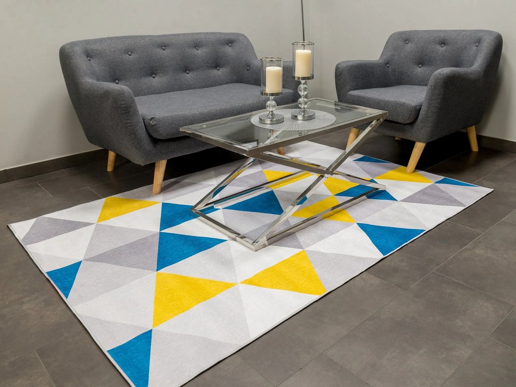 Tutumi Tutumi, moderní koberec 140x200 cm, geometrické tvary, šedá-modrá-žlutá, SHG-09021