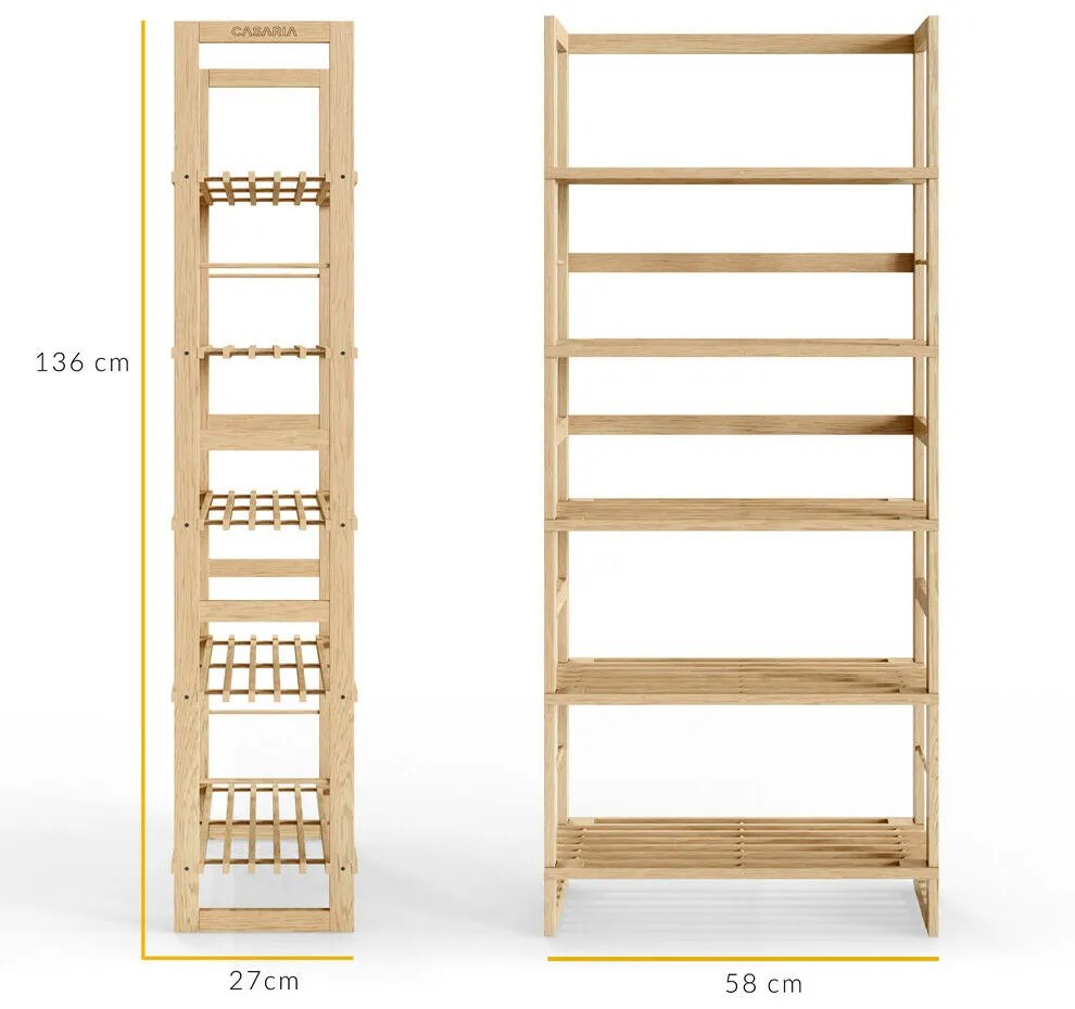 Dřevěný policový regál ÖLAND, 58x27x136cm, 5 polic, hnědá Casaria