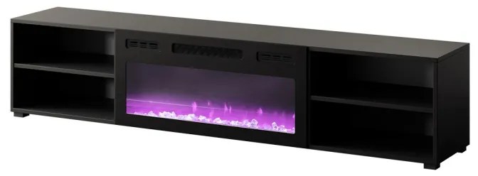 TV skříňka s krbem Loloz 180, Barva: černá, Krb: bílý
