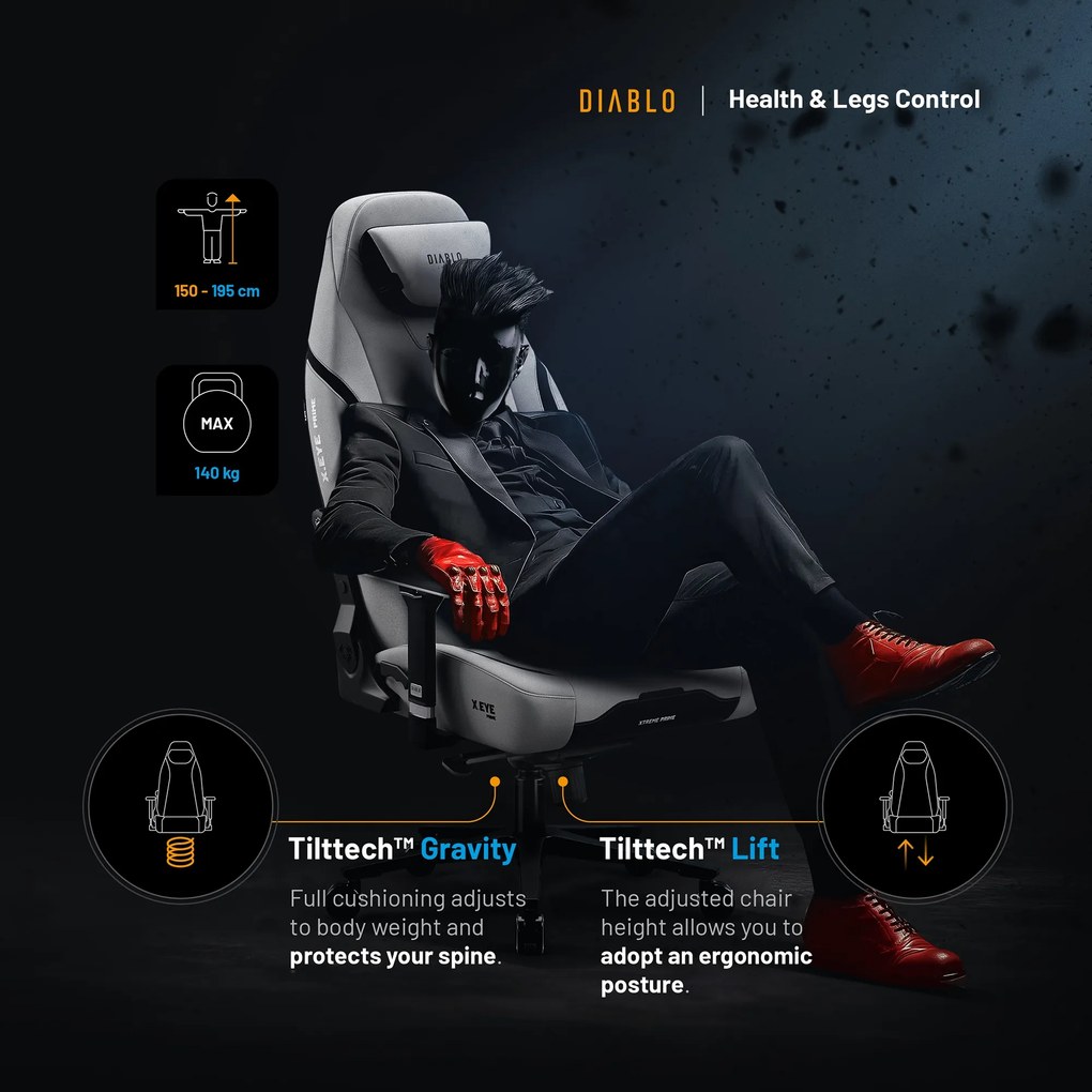 Herní křeslo Normal Size, šedý-černý: Diablo X-Eye Prime Nightwolf Moon