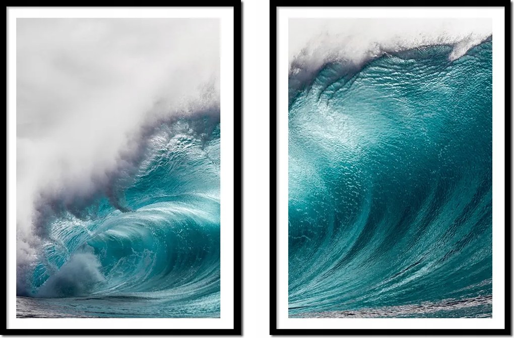Obraz Plakáty V Rámu 53x73 cm Diptych Sada 2 obrazů Moře Vlny Surf P2152