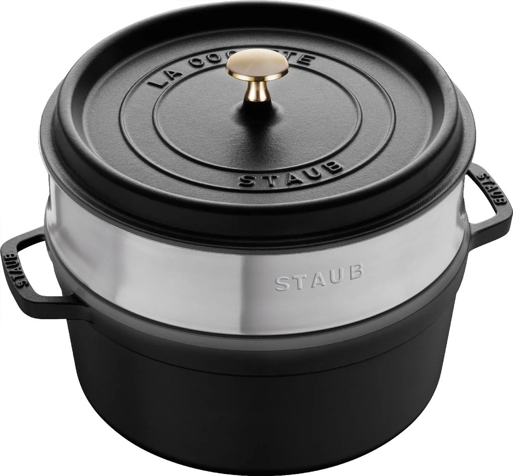 Staub Litinový hrnec s poklicí Cocotte s napařovací vložkou, černý, 24 cm / 3,8 l 13242423