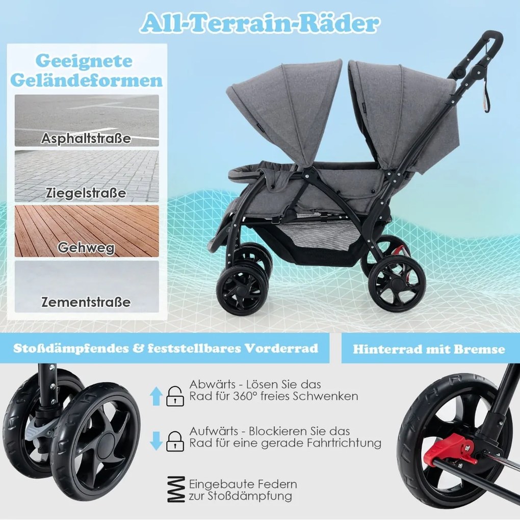 Costway Sourozenecký kočárek skládací sourozenecký kočárek twin