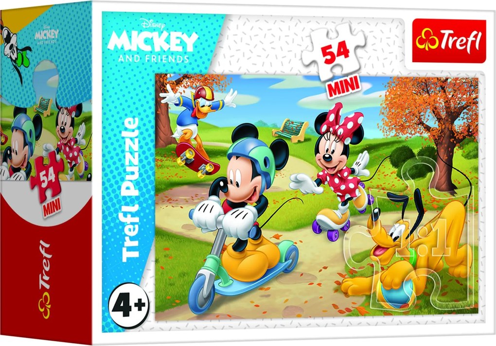 Trefl Minipuzzle 54 dílků Mickey Mouse Disney/ Den s přáteli 4 druhy v krabičce 9x6,5x4cm 40ks v boxu