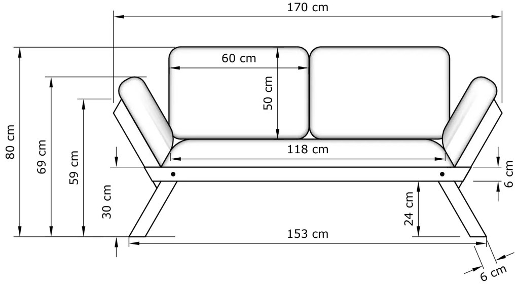 Rozkládací futonová pohovka BREEZIO 02 170 cm z masivu/šedá