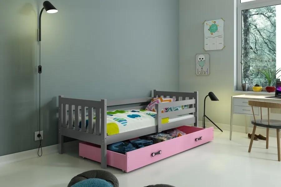 Falco Dětská postel Carlo 80x190 s úložným prostorem, grafit/růžová