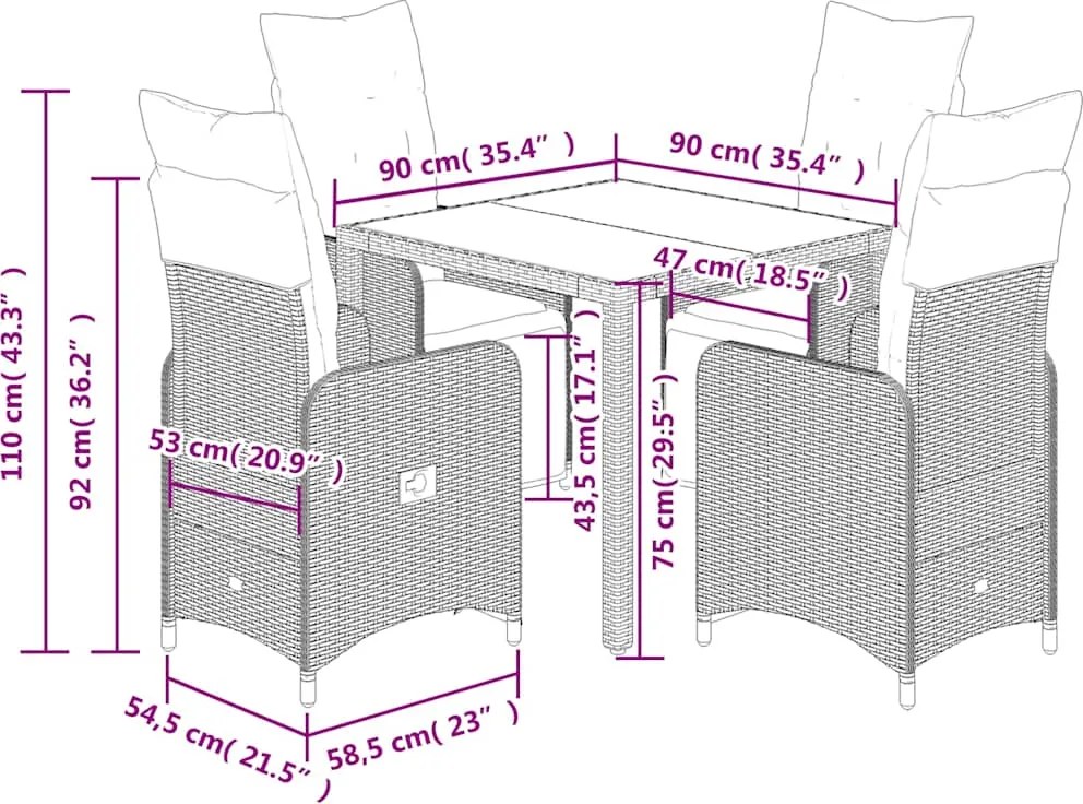 5dílný zahradní bistro set s poduškami šedý polyratan 3277166