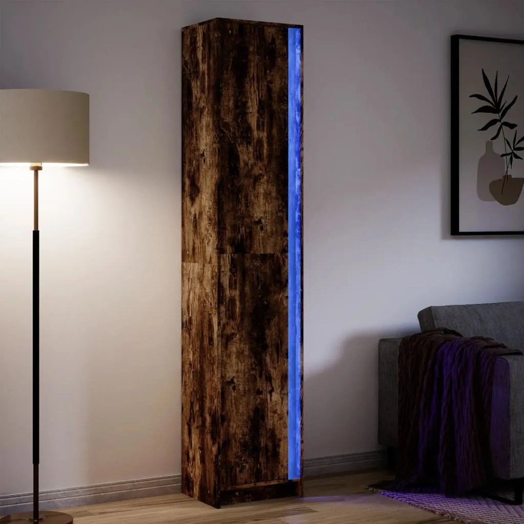Skříň highboard s LED kouřový dub 41,5 x 32,5 x 200 cm kompozit