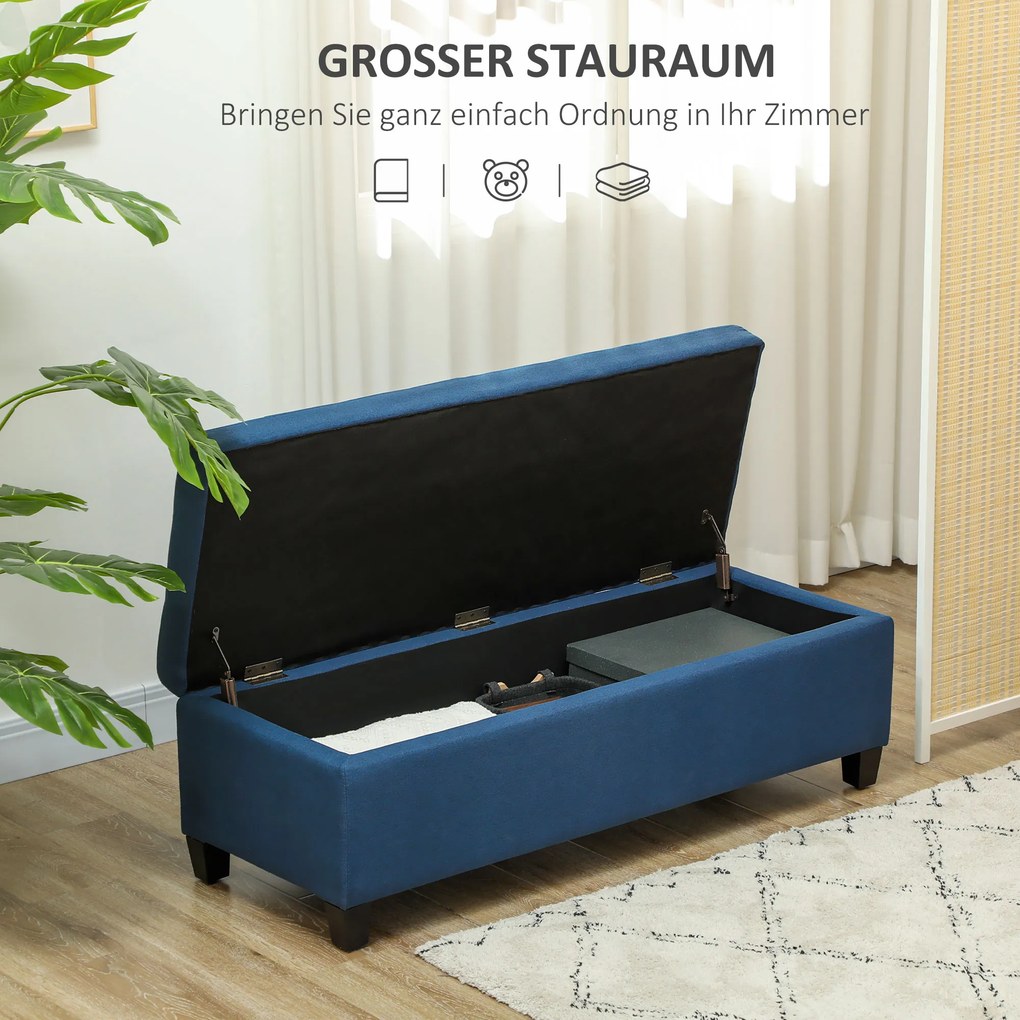 HOMCOM Čalouněná Odkládací Lavice s Úložným Prostorem, Čalouněná Lněným Materiálem s Otevíracím Víkem pro Obývací Pokoj, Předsíň, Ložnici, Nosnost 12…