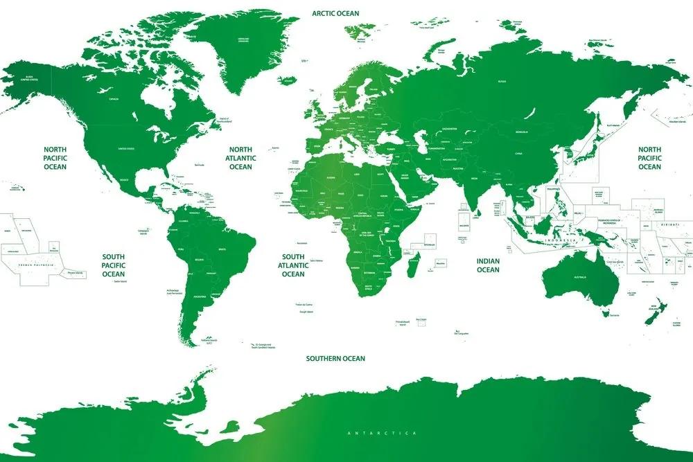 Tapeta mapa světa s jednotlivými státy v zelené barvě - 450x300 cm