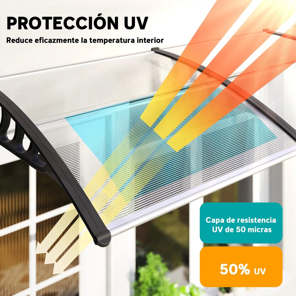 Zastřešení Outsunny 200x96x27 cm pro vnější dveře a okna na ochranu proti slunci a dešti s průhlednou podporou z polykarbonátu
