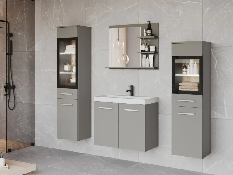 Koupelnový nábytek Apogon I, Barva: šedé palladium, Sifon k umyvadlu: ano, Osvětlení: osvětlení LED - bílé, Baterie: Economico BYU 020M