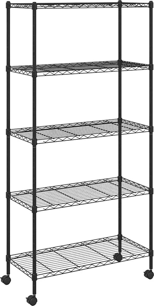 Úložný regál 5 polic 75 x 35 x 155 cm s kolečky černý 250 kg 324630
