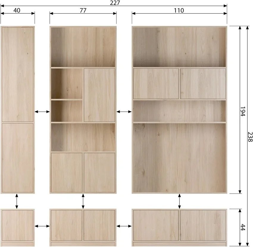 Modulární knihovna v dekoru dubu v přírodní barvě 110x199 cm Modulair – vtwonen