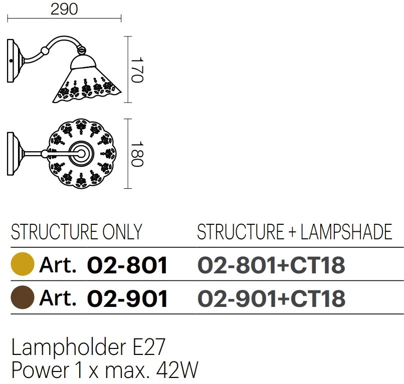 Rustikální nástěnné svítidlo LEA 02-901+CT18